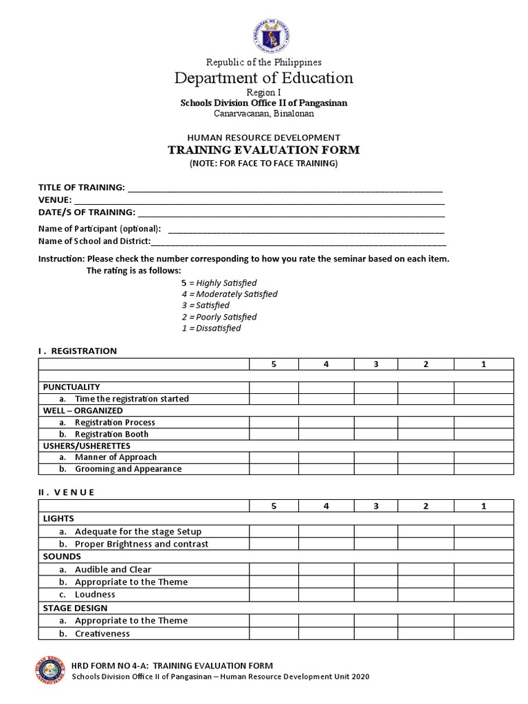 Department of Education: Training Evaluation Form | PDF | Learning ...