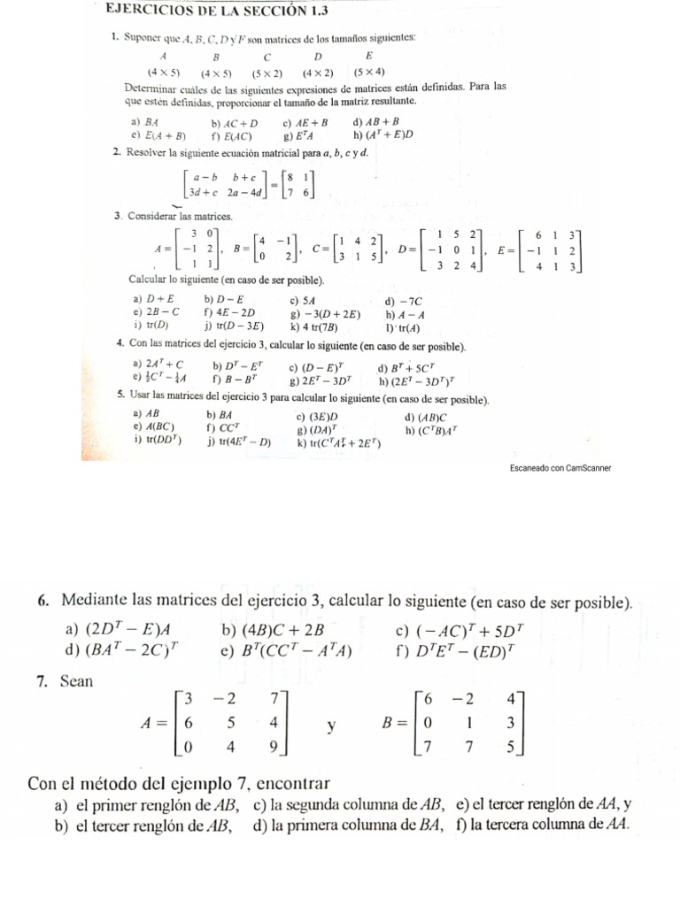 Ejercicios de Operaciones Con Matrices | PDF