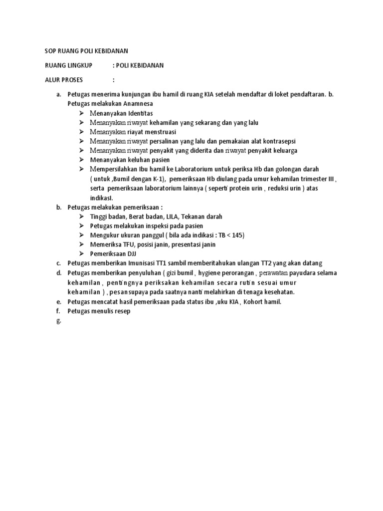 Sop Ruang Poli Kebidanan | PDF