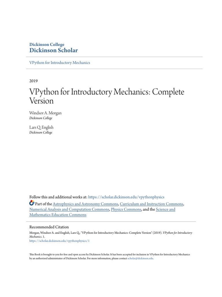 VPython For Introductory Mechanics - Complete Version | PDF ...
