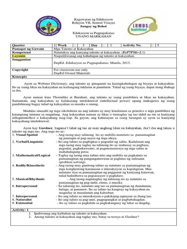 EsP7 Q1 Wk3 Day1 | PDF