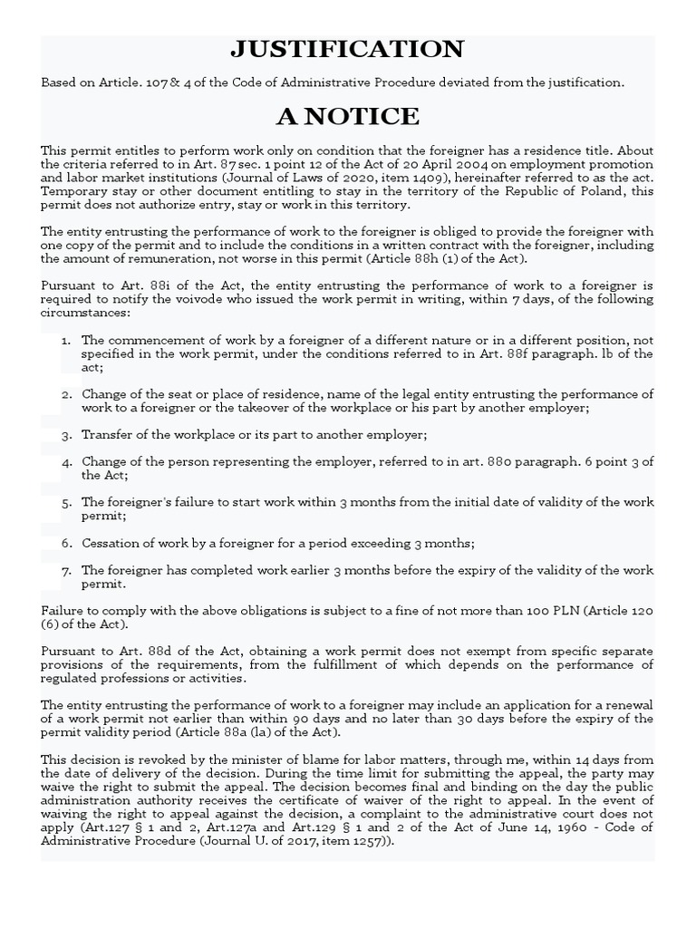 Justification A Notice | PDF | Employment | Waiver