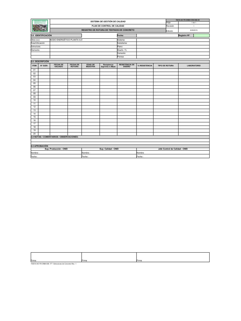Rotura de Probetas de Concreto Rev. 1 | PDF Rotura de Probetas de Concreto Rev. 1 | PDF