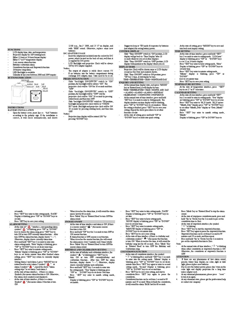 180 Clock Manual | PDF | Clock | Backlight