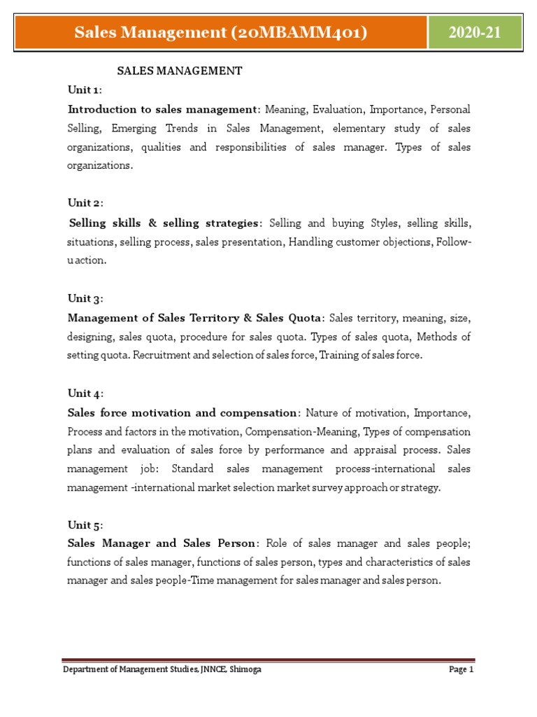 Sales Management Notes | PDF | Sales | Marketing
