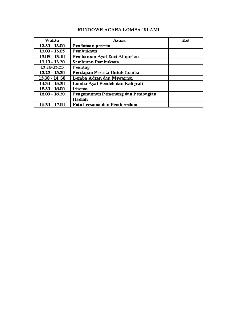 Rundown Lomba Islami Terperinci | PDF | Griya & Taman
