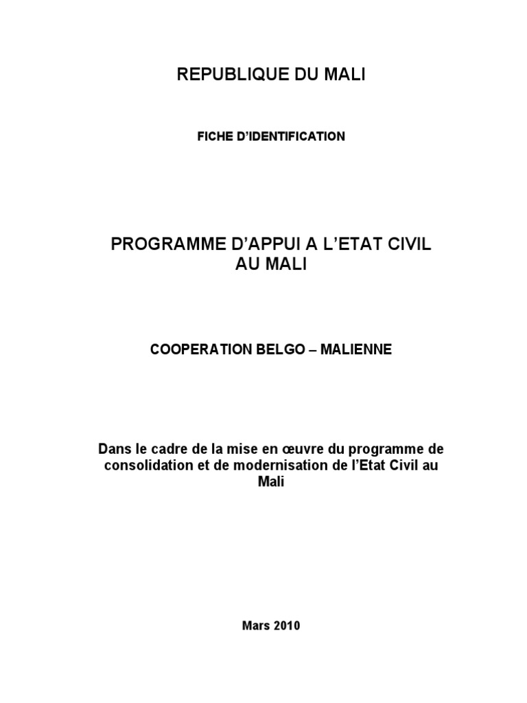 8675 PROGDESCR Fiche D'identification | PDF | État | Mali