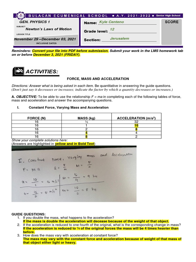 Force, Mass, and Acceleration Guide | PDF | Newton's Laws Of Motion | Force