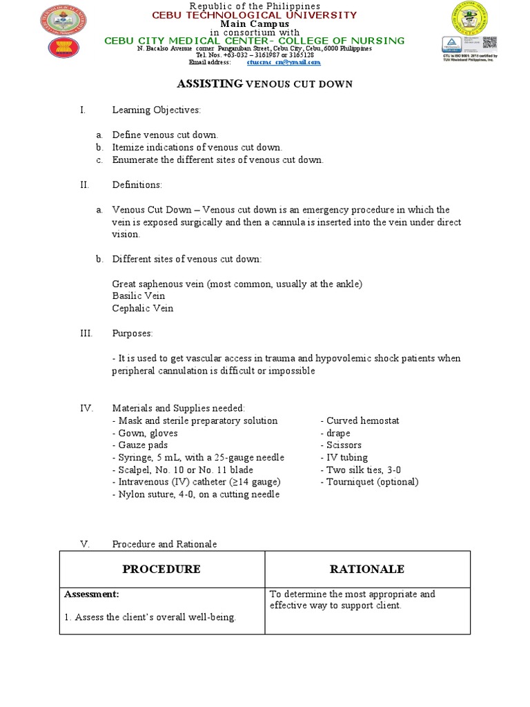Assisting Venous Cut Down Procedure | PDF | Intravenous Therapy ...