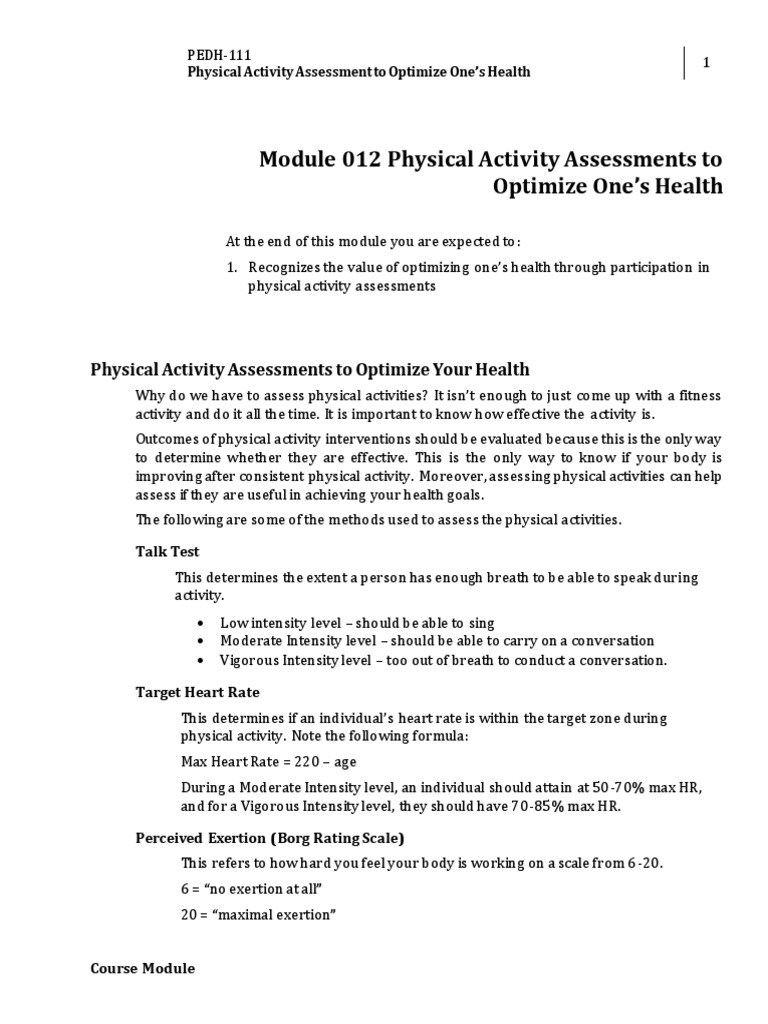 Week 016-Module Pysical Activity Assessment To Optimize One's Health ...