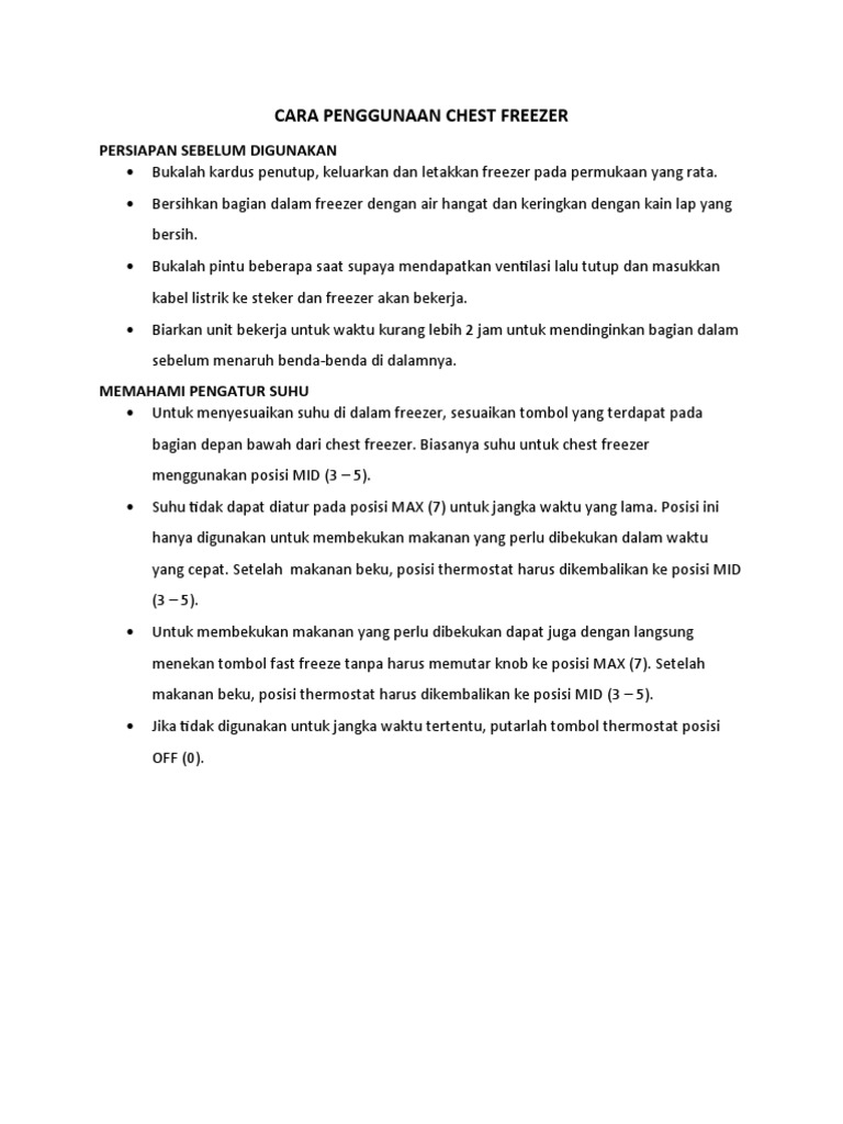 Panduan Penggunaan Chest Freezer | PDF