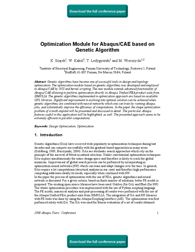 Optimization Module For Abaqus/CAE Based On Genetic Algorithm | PDF | Mathematical Optimization ...