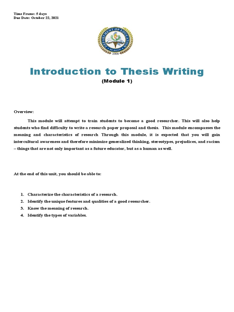 EDU 198 Module-1-Intro-to-thesis-writing | PDF | Theory | Scientific Method