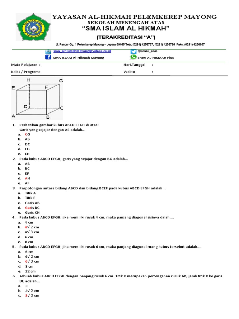 Soal MTK Wajib 12 Ipa Ips 2021 | PDF