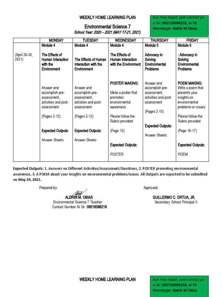 WEEKLY HOME LEARNING PLAN Envi1 | PDF | Cognition | Learning