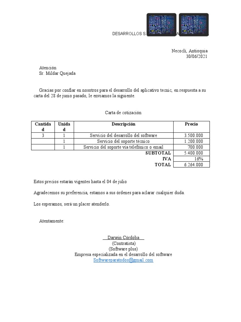Carta de Cotización PLANTILLA | PDF
