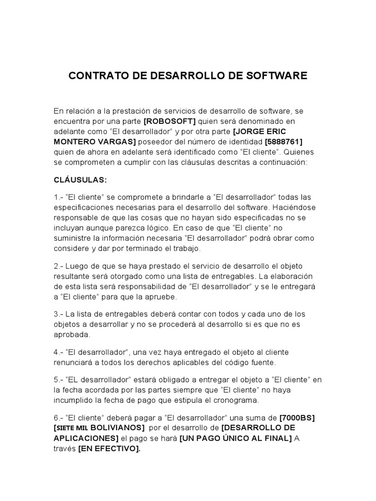 Contrato de Desarrollo de Software | PDF | Software | Ingeniería de ...