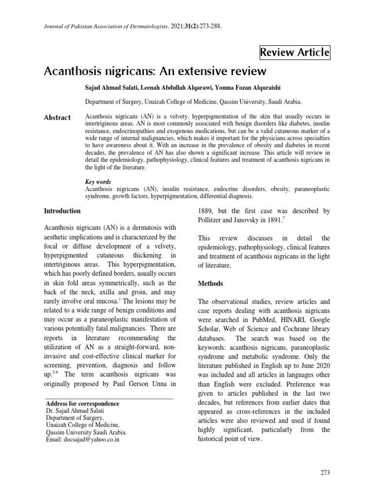 Acanthosis Nigricans An Extensive Review | PDF | Medical Specialties ...