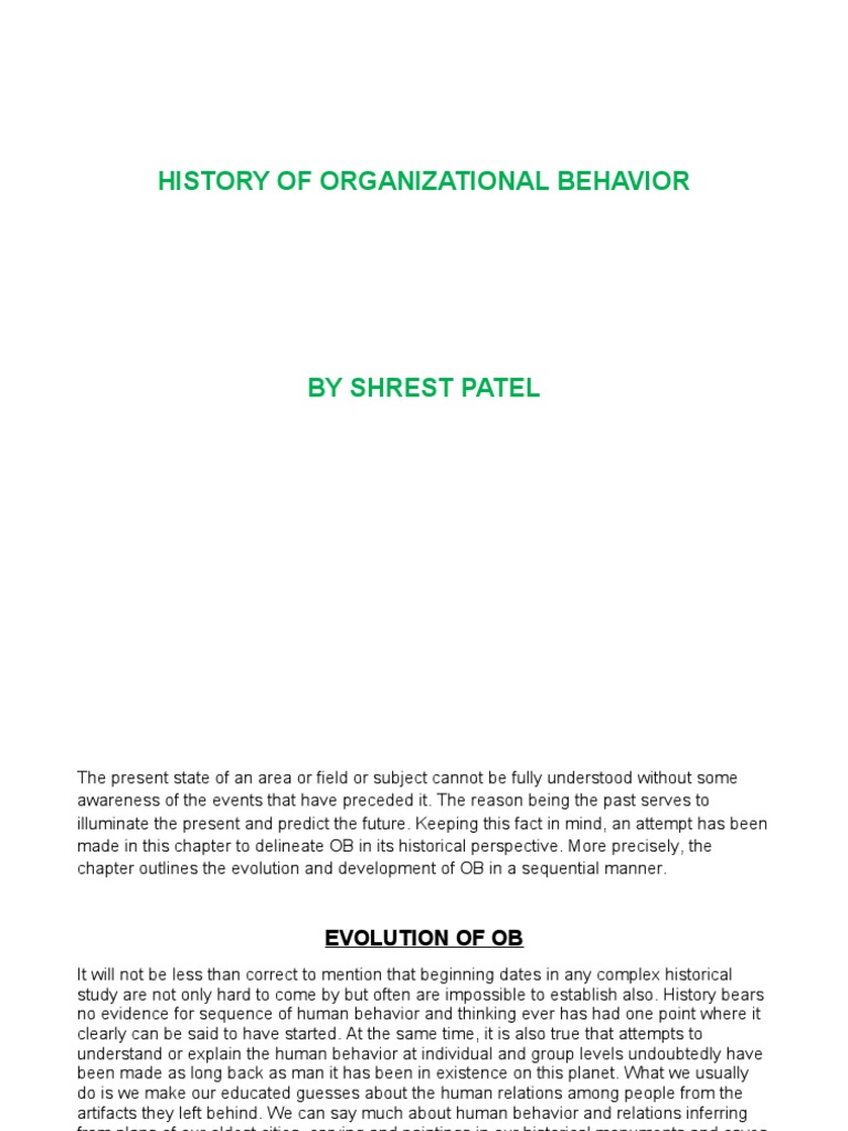 History of Organizational Behavior | PDF | Organizational Behavior ...