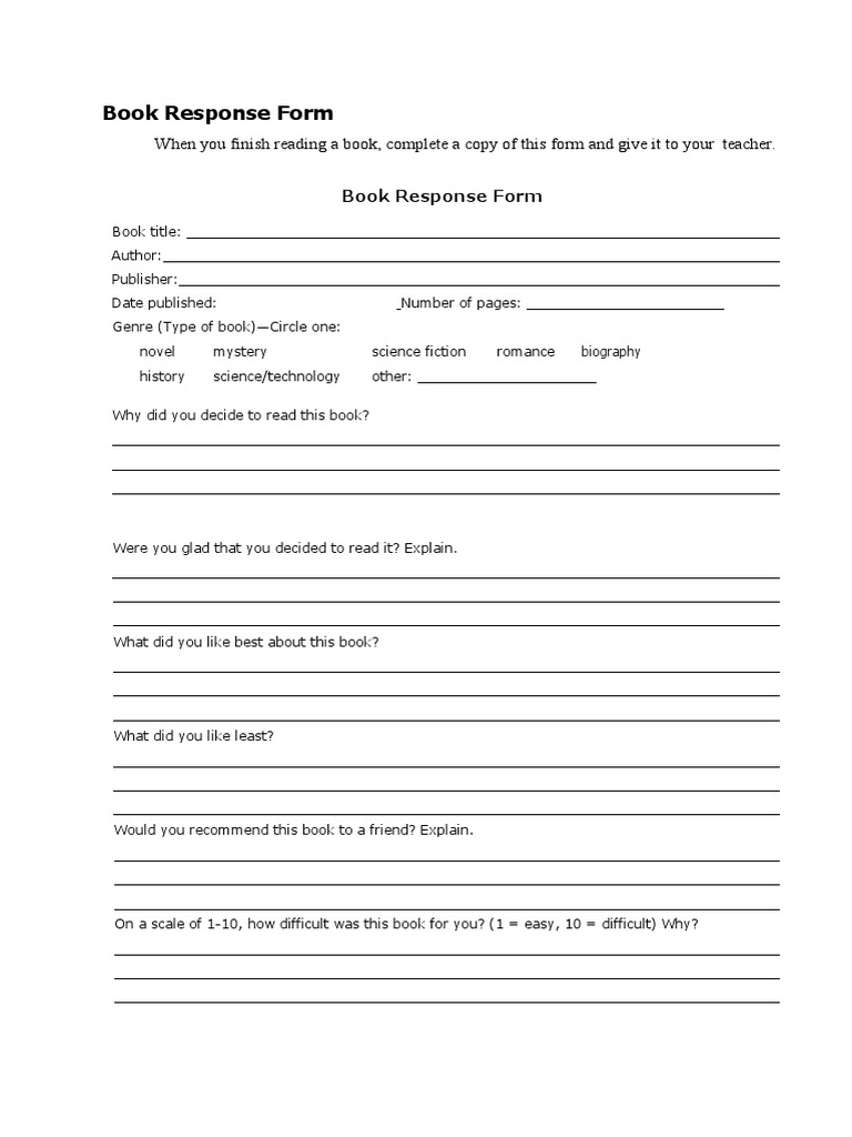 Book Response Form | PDF