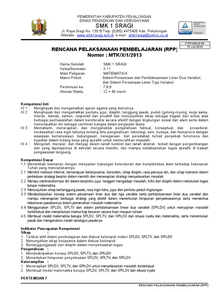 RPP SPLDV SPLTV | PDF