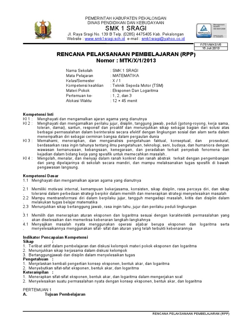 RPP Eksponen & Logaritma | PDF