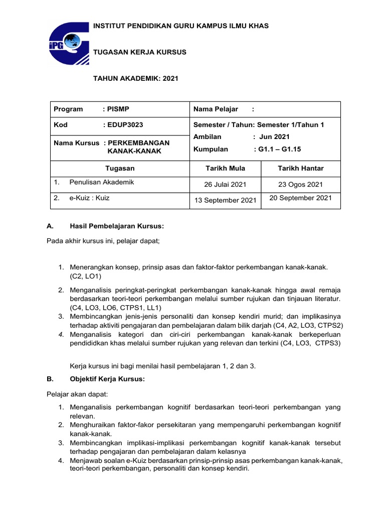 Tugasan EDUP3023 Final Diedarkan | PDF