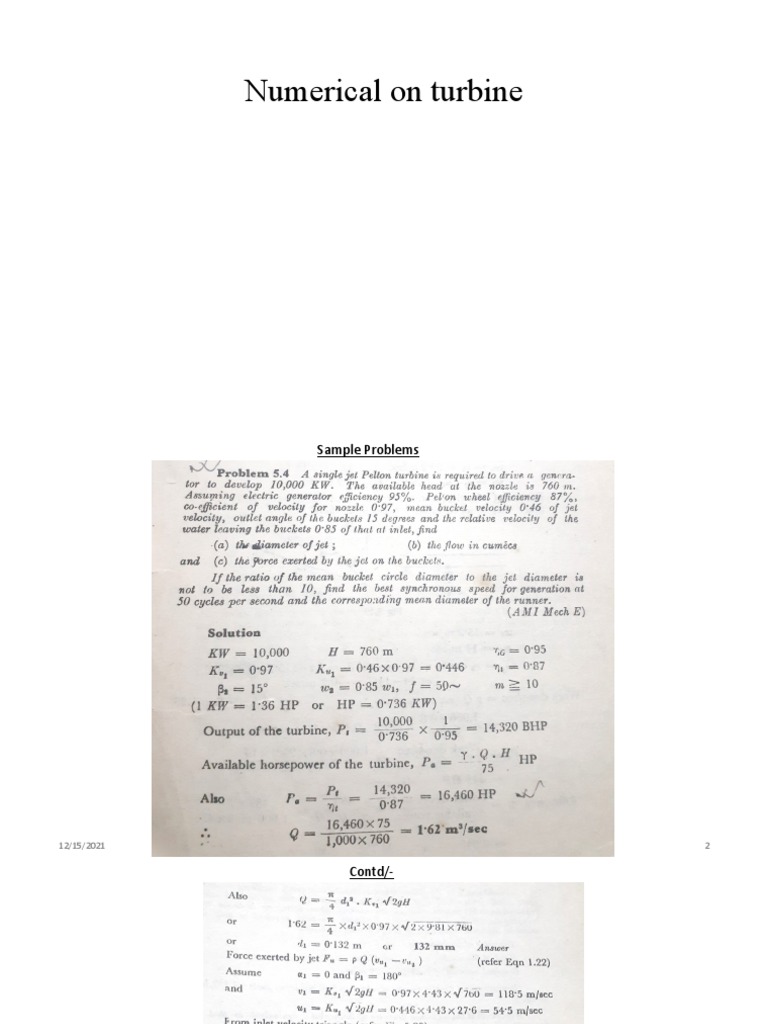 Numericals On Turbine | PDF