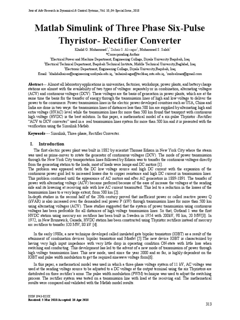 Matlab Simulink of Three Phase Six-Pulse | PDF | Rectifier | High ...