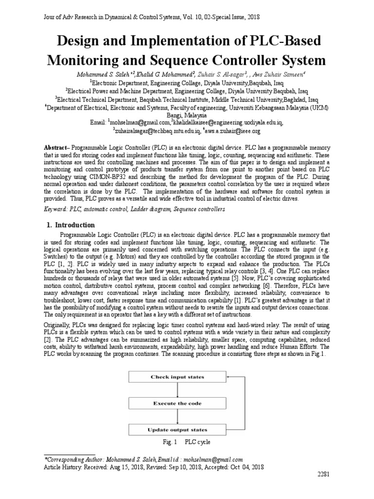 Design and Implementation of PLC-Based Monitoring and Sequence Controller System | Download Free ...