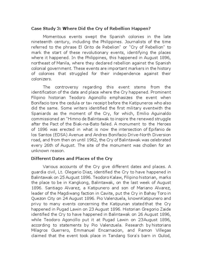 Case Study 3 - Where Did The Cry of Rebellion Happen | PDF | Wars Of ...