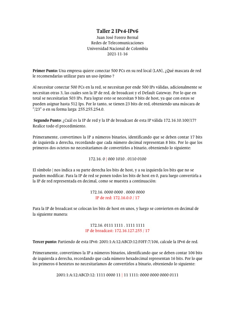 Taller de Subneteo IPv4 e IPv6 | PDF | Dirección IP | Poco