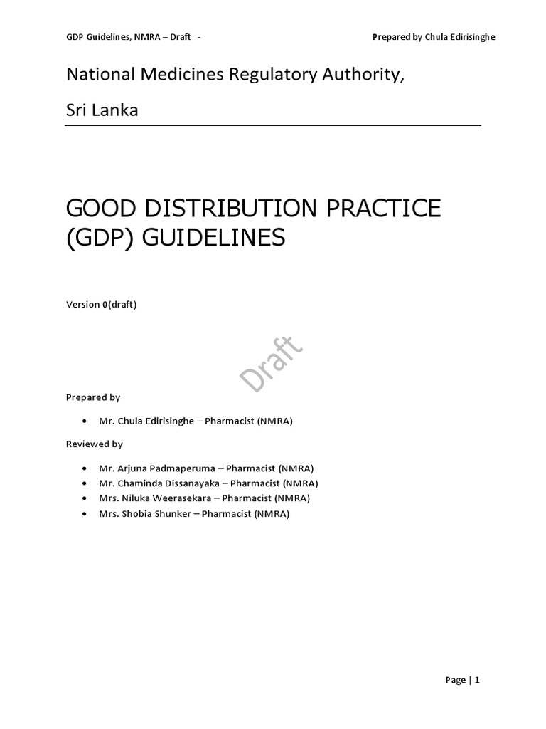 Good Distribution Practice (GDP) Guidelines: National Medicines ...