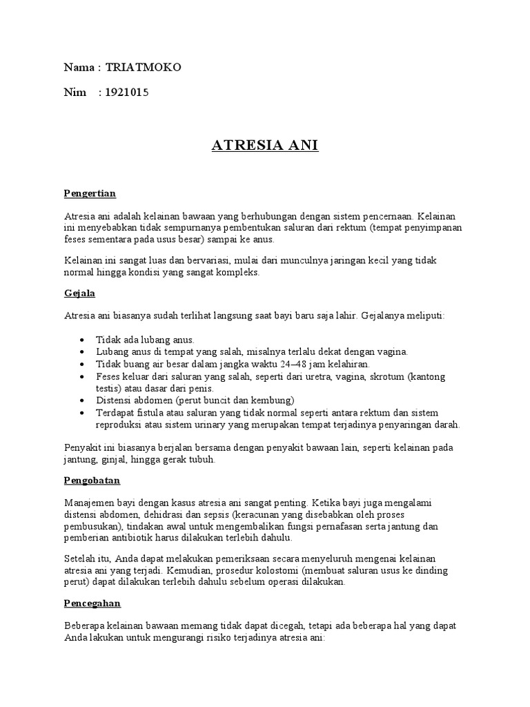 Resume Atresia Ani | PDF