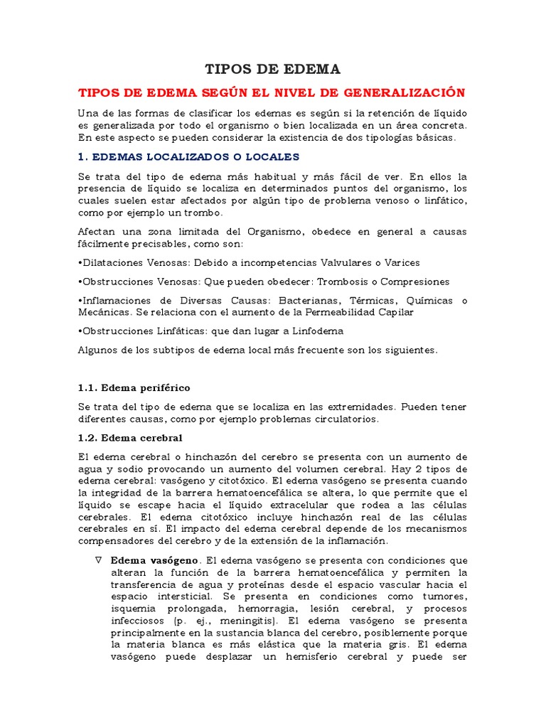 Clasificación de Tipos de Edema | PDF | Angiotensina | Edema