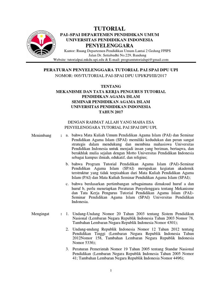 Mekanisme Dan Tata Kerja Pengurus Tutorial PAI SPAI DPU UPI | PDF