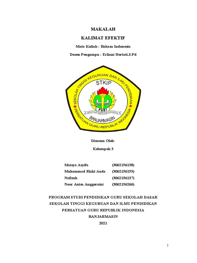 Makalah Kalimat Efektif Kelompok 3-1 | PDF | Seni & Disiplin Bahasa