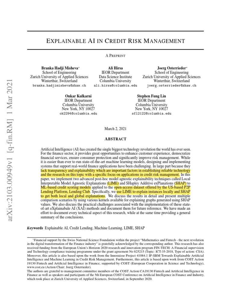 Explainable Ai In Credit Risk Management Pdf Statistical
