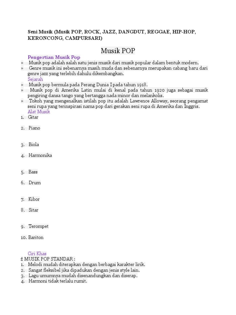 Jenis-Jenis Musik Populer Abad 20 | PDF | Seni