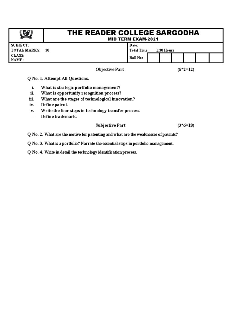 Technology Management MID TERM EXAM | PDF
