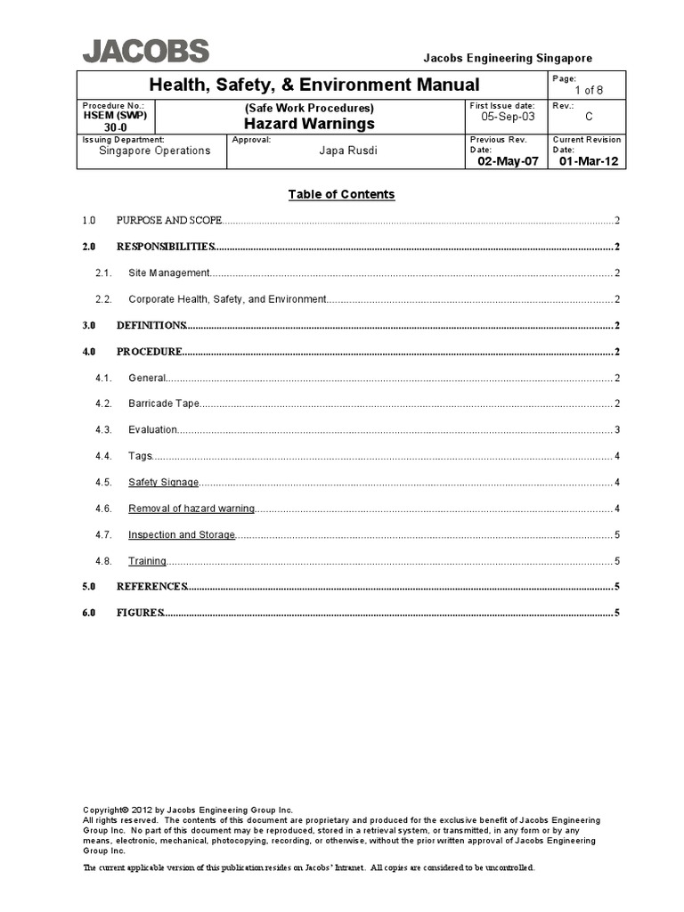 HSEM (SWP) 30.0 Hazard Warnings | PDF | Safety
