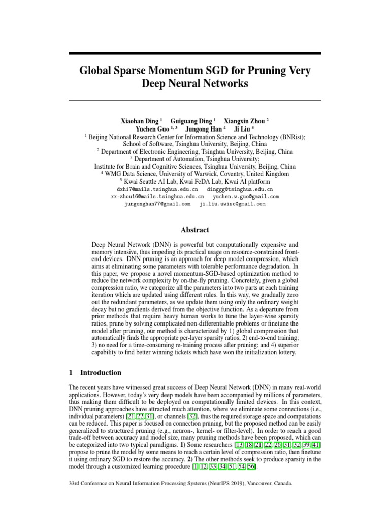 Global Sparse Momentum SGD For Pruning Very Deep Neural Networks | PDF ...