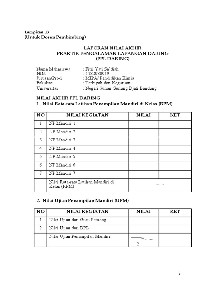 Format Laporan Nilai Akhir DPL | PDF