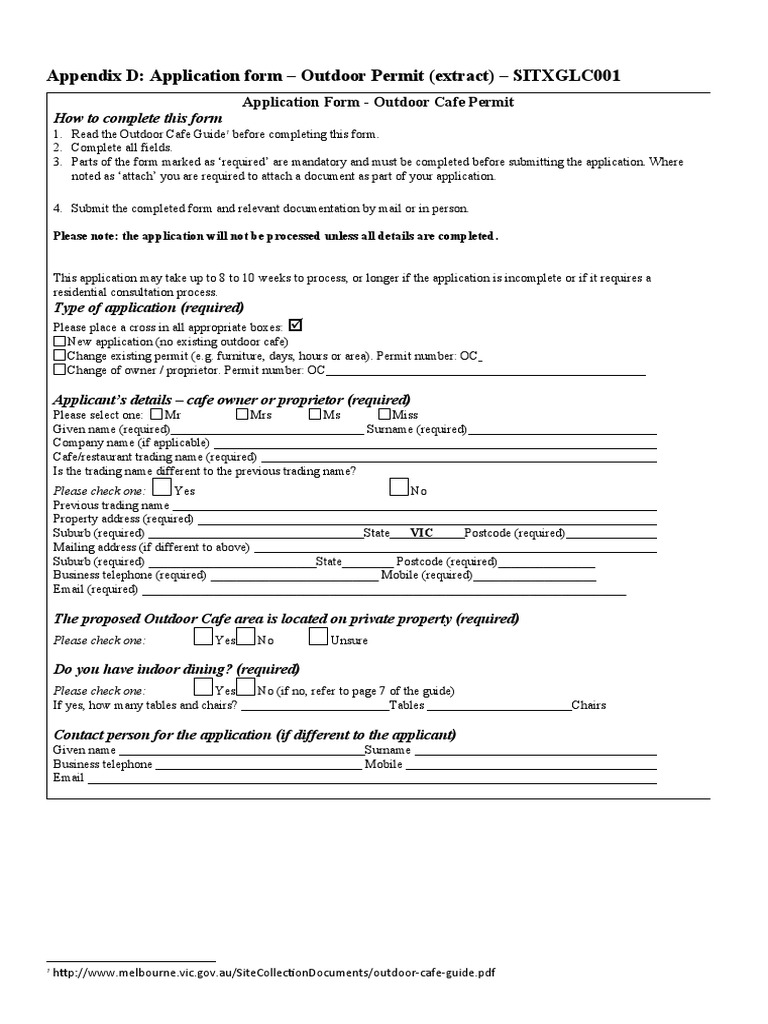 Application Form - Outdoor Cafe Permit | PDF