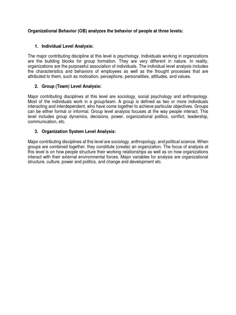 Organizational Behavior 3 Levels Process | PDF