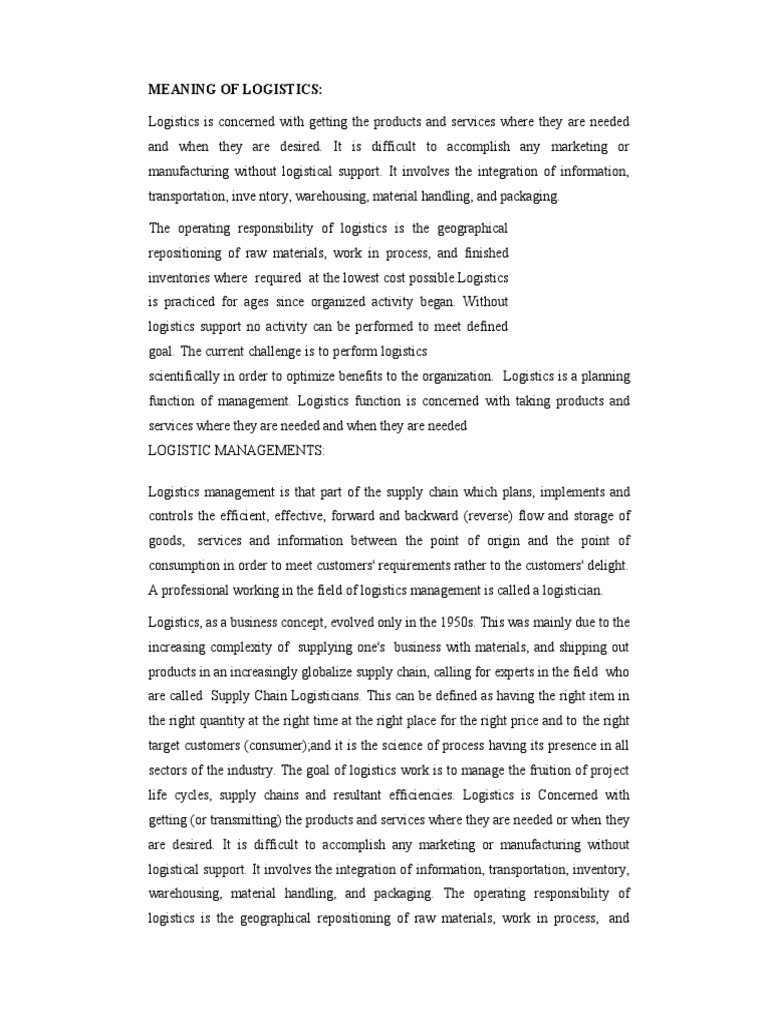 1 Logistic | PDF | Logistics | Supply Chain