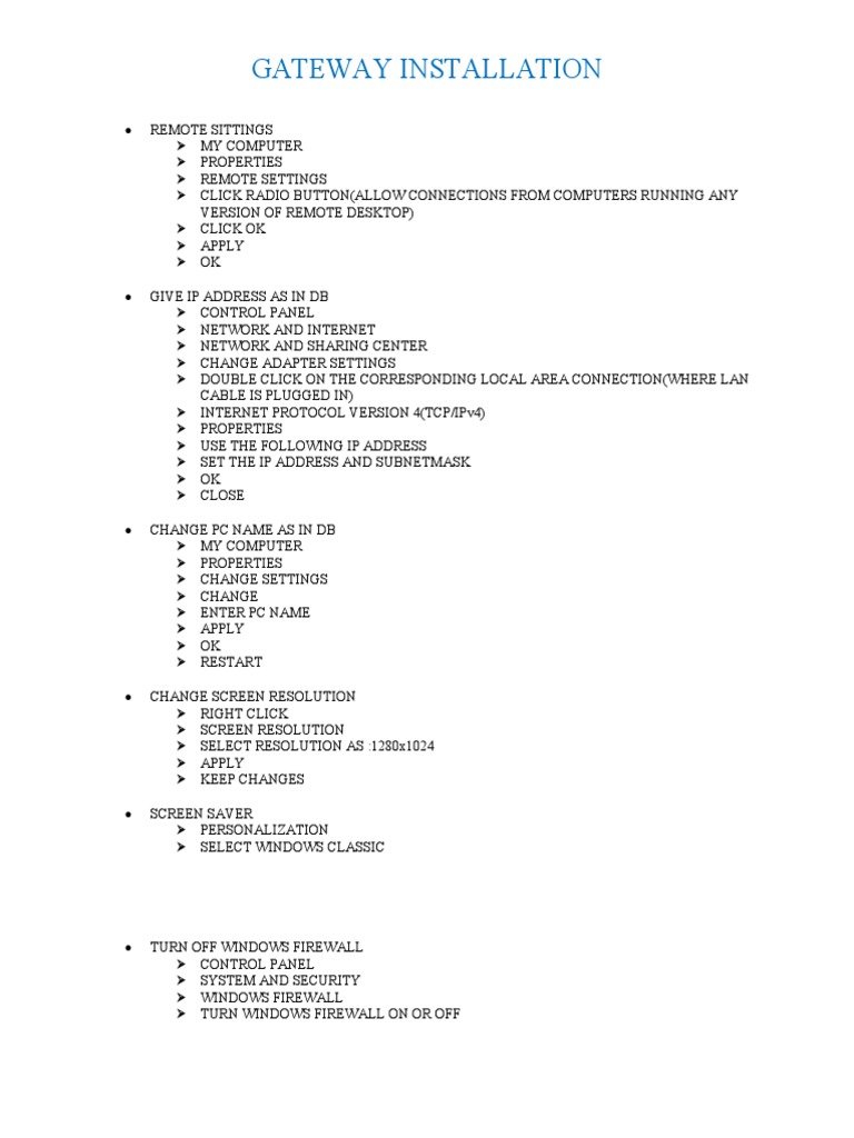 GATEWAY Installation Procedure | PDF | Ip Address | Gateway ...