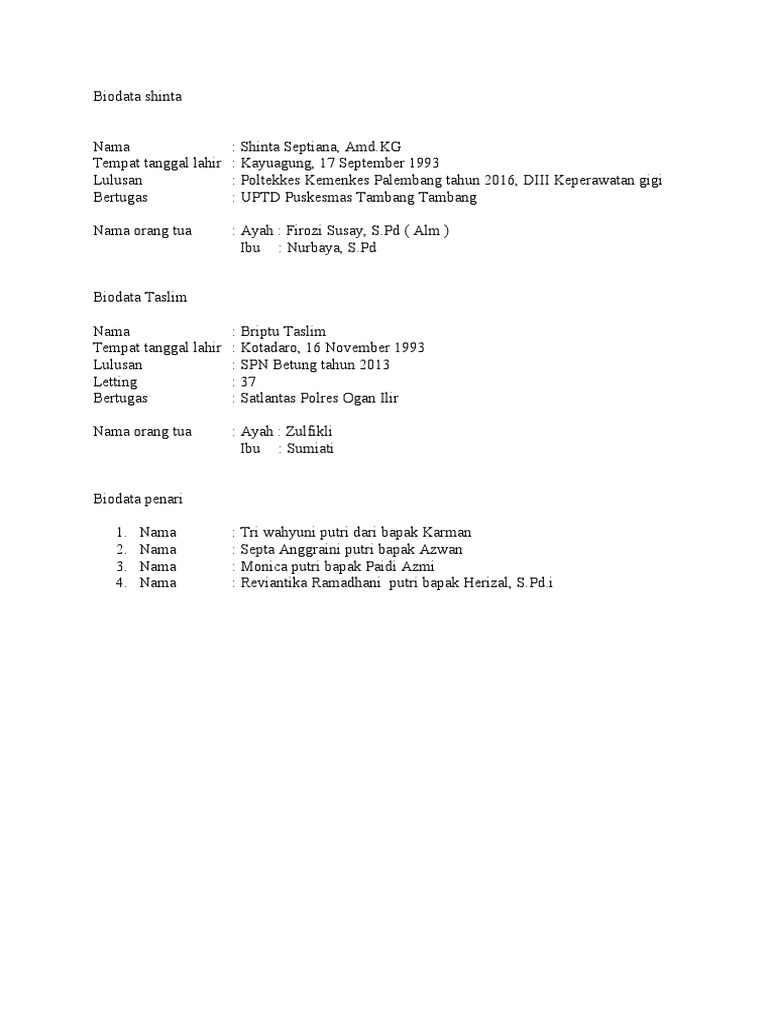 Biodata Shinta | PDF