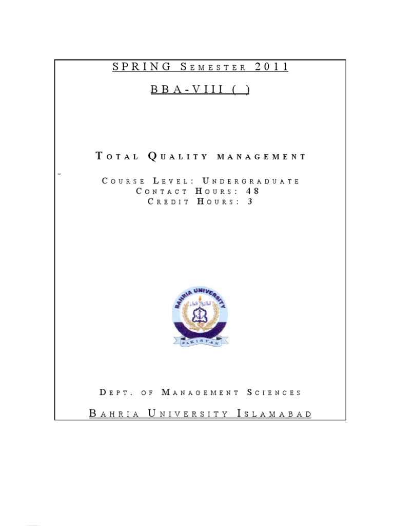 Total Quality Management Course Handbook | PDF | Quality Management ...