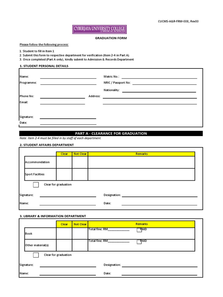 Graduation Form: Part A - Clearance For Graduation | PDF